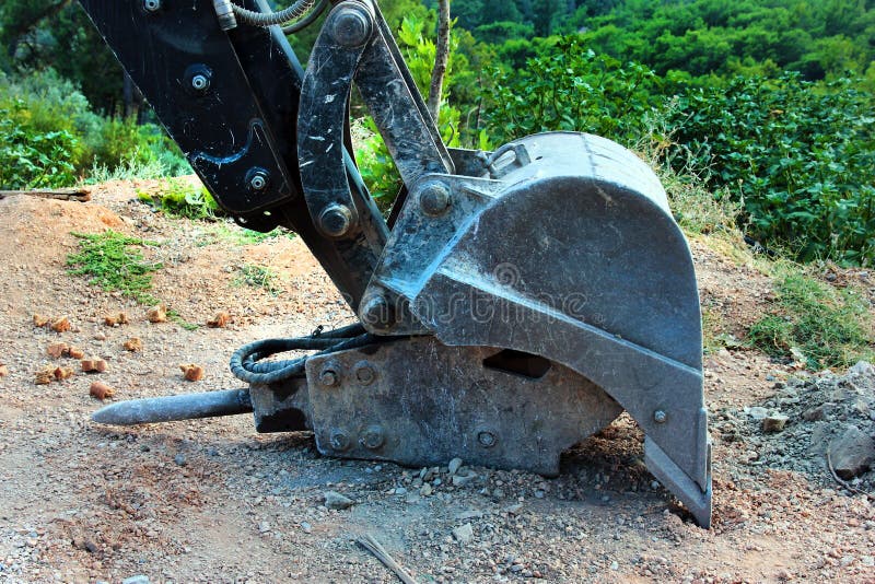 Old Excavator Bucket with Hammer Stock Photo - Image of excavation ...