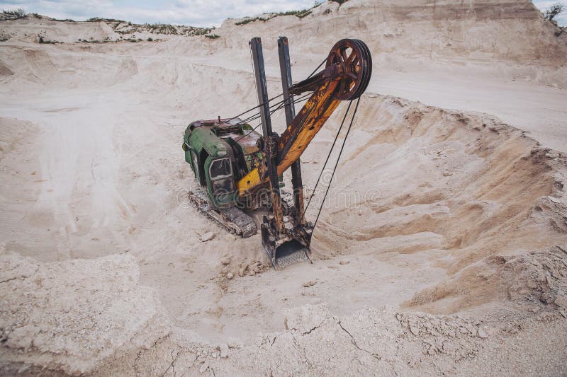 Old Excavator Stands on a Chalk Quarry. a Quarry Excavator Loader ...