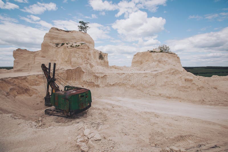 Old Excavator Stands on the Territory of a Chalk Quarry. a Quarry ...