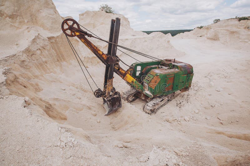 Old Excavator Stands on the Territory of a Chalk Quarry. a Quarry ...