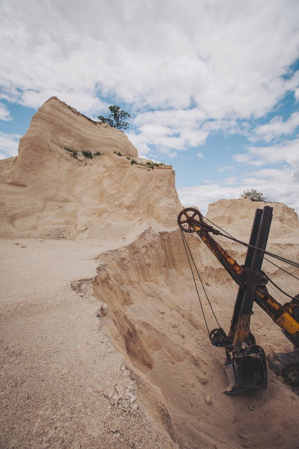 Old Excavator Stands on the Territory of a Chalk Quarry. a Quarry ...
