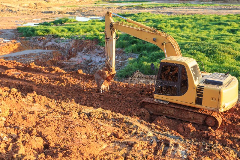 Old Excavator Working in Construction Site Stock Image - Image of ...
