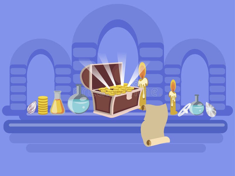 Old Fabulous Medieval Objects Raster Illustration Flat Stock ...