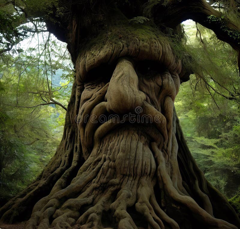 Old face in an old tree stock illustration. Illustration of trees ...