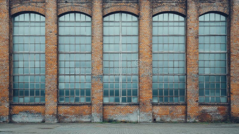 Old Factory Brick Wall with Arched Windows Stock Image - Image of arch ...