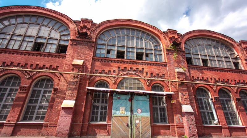 The Old Factory Bricks Building with Windows and Gates Timelapse ...