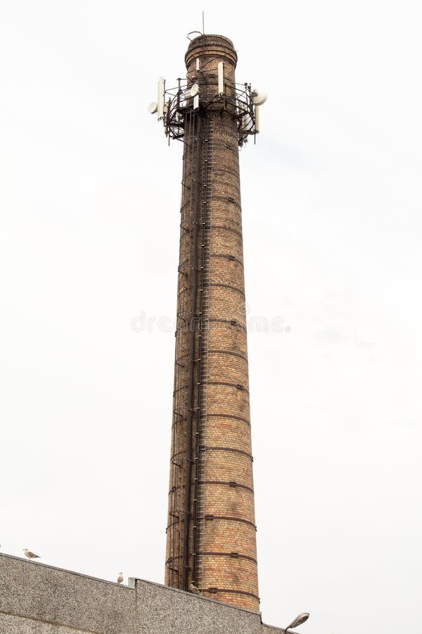 Old Factory Chimney with Antennas Stock Photo - Image of equipment ...