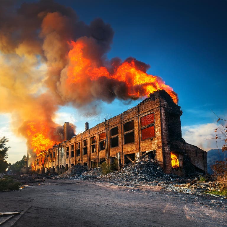 Old Factory on Fire, AI Generated Stock Illustration - Illustration of ...
