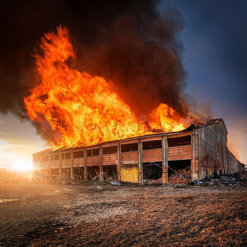 Old Factory on Fire, AI Generated Stock Illustration - Illustration of ...