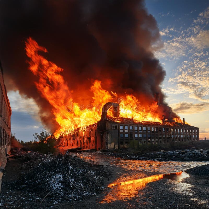 Old Factory on Fire, AI Generated Stock Illustration - Illustration of ...