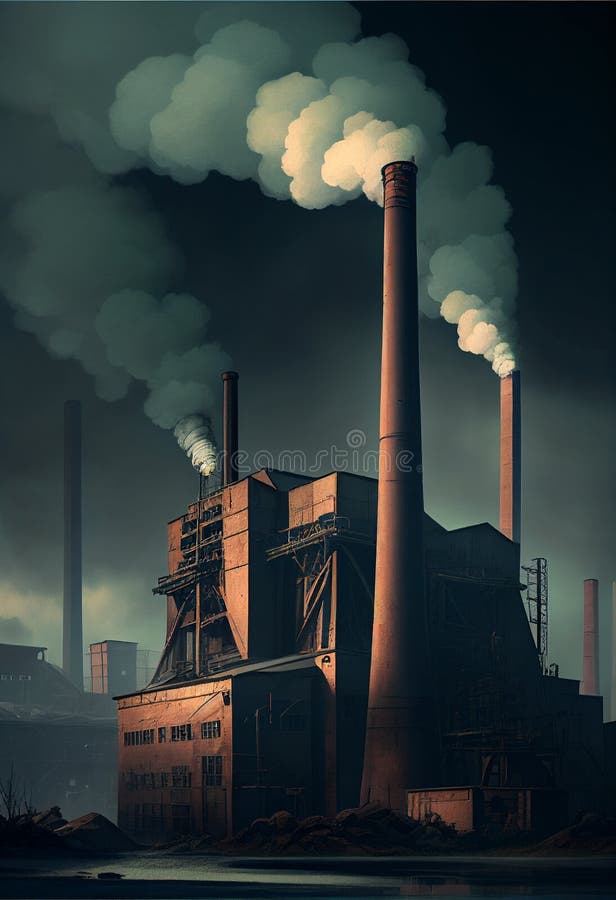 Old Factory with Many Smoking Chimneys. AI Generated. Stock ...