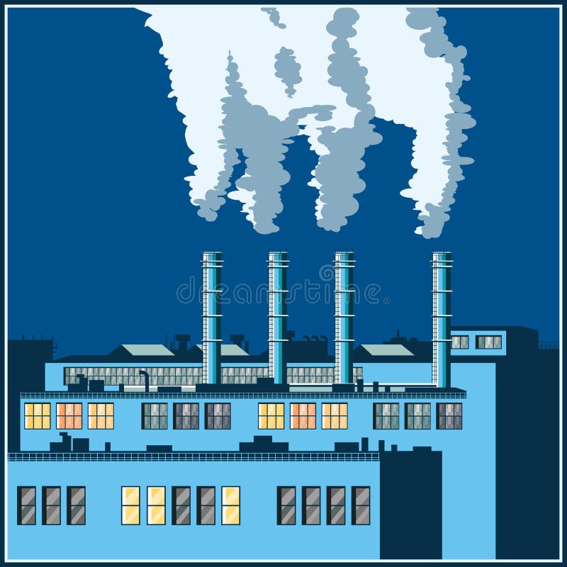 Stylized Factory in Retro Style Stock Vector - Illustration of building ...