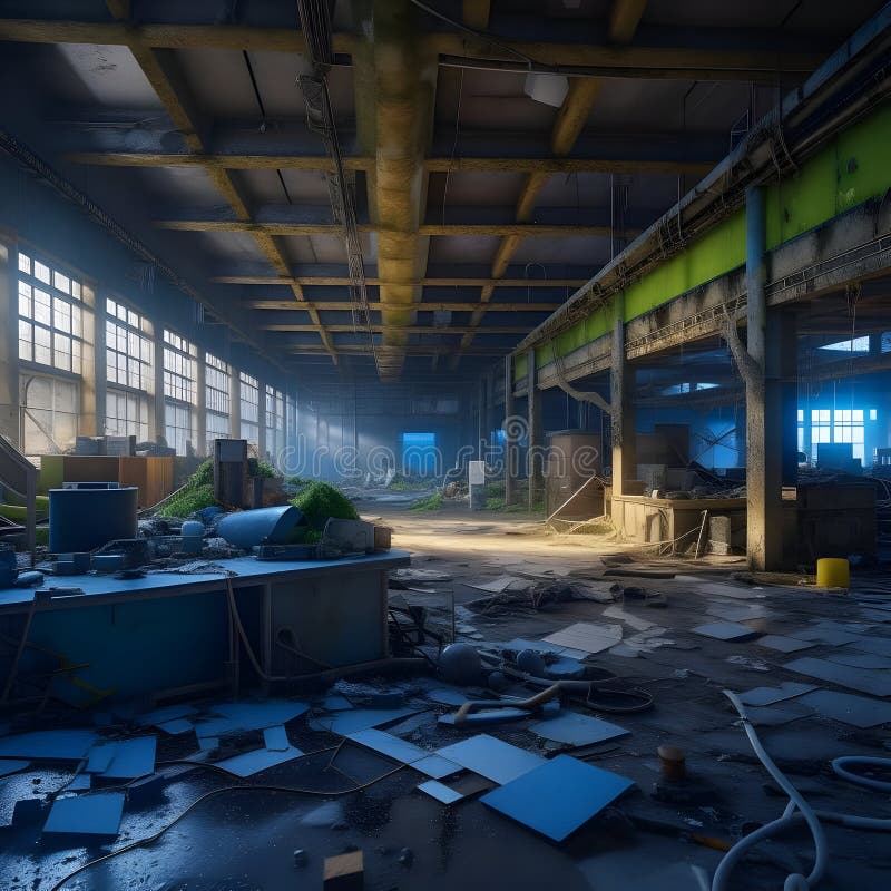 An Old Factory Shop with Broken Machines. Stock Illustration ...