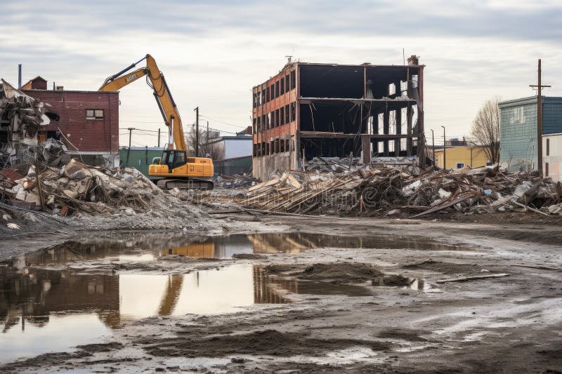 Old Factory Site Being Torn Down for New Construction, Construction ...