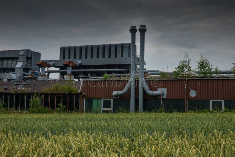 Old Factory and Grass in Sunshine Stock Photo - Image of pipe, leaf ...