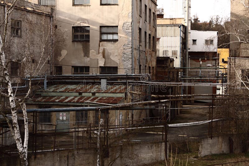 Old factory yard stock image. Image of grass, dark, yard - 14020577