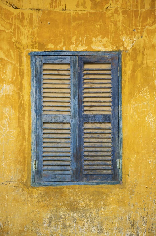 Old Faded Blue and Yellow Rustic Window Stock Photo - Image of rural ...