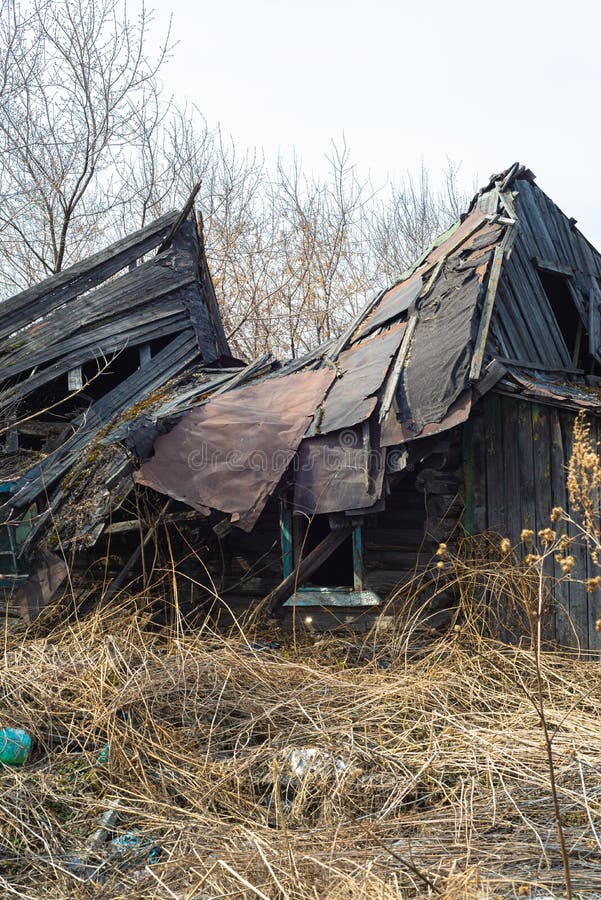Old and Falling Apart from Old Age Rustic Wooden House Stock Image ...