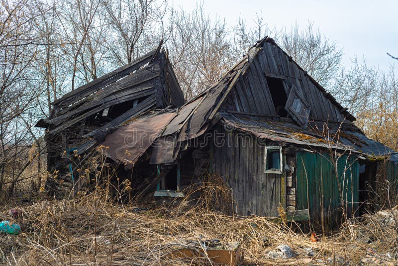 Old and Falling Apart from Old Age Rustic Wooden House Stock Photo ...