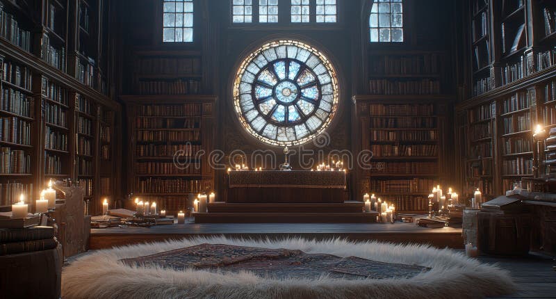 Old Fantasy Library with Magical Books Stock Illustration ...