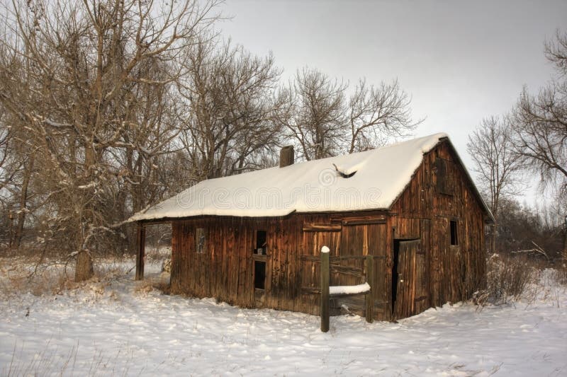 Old Farm Building in Winter Scenery Stock Image - Image of weathered ...