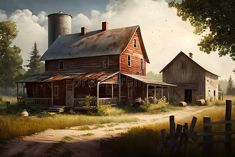 Old Farm in the Countryside, 3d Rendering. Computer Digital Drawing ...