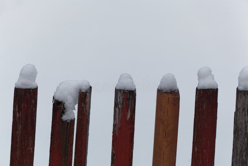 Old Farm Fence with Snow Cover Stock Photo - Image of design, cold ...