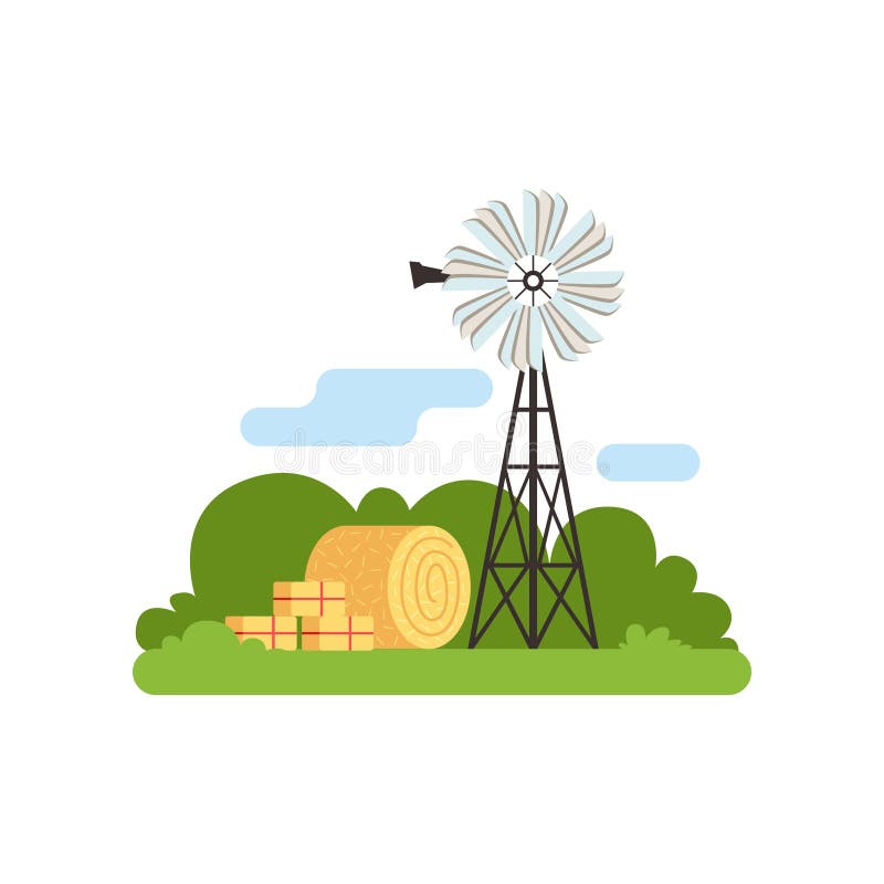 Old Farm Windmill Vector Illustration Stock Vector - Illustration of ...