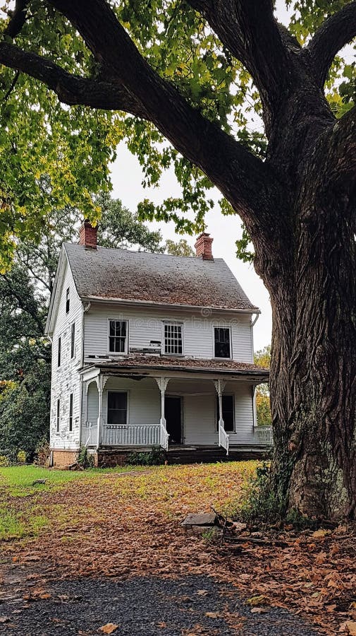 Old Farmhouse with a Big Tree in Front. Stock Photo - Image of estate ...