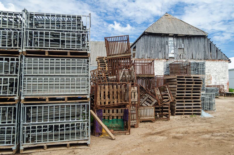 Old Farmstead with Boxes Stacked in a Pile Stock Image - Image of ...