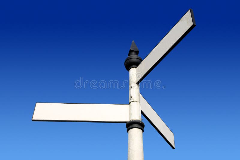Old Fashioned 3 Way Blank Direction Signpost. Stock Photo - Image of ...