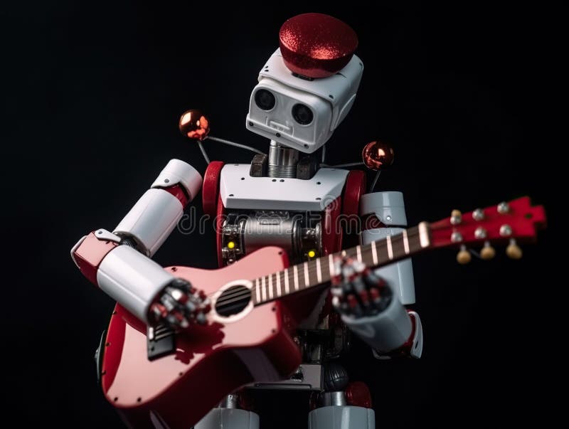 Old-Fashioned Android Robot Playing the Red Guitar Stock Photo - Image ...