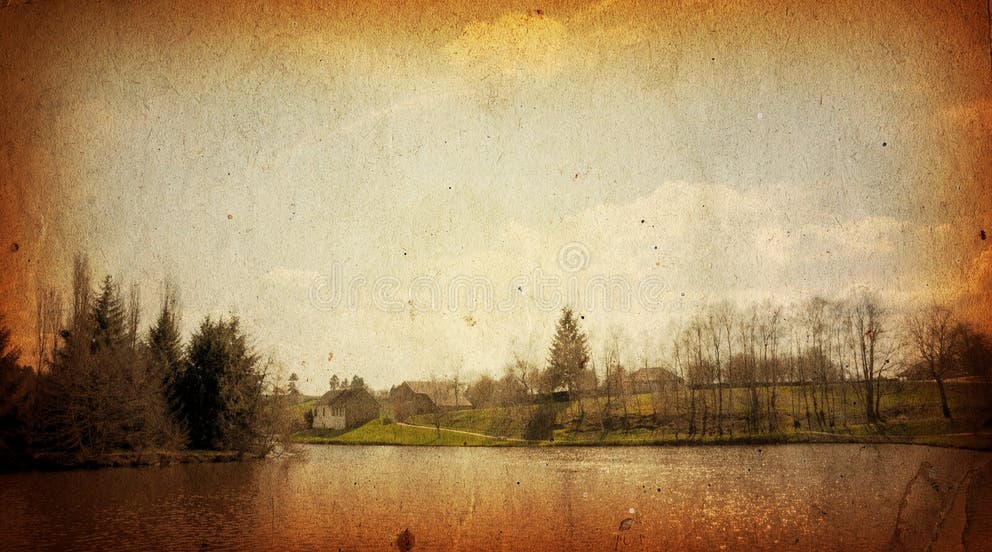 Old-fashioned Artistic Landscape Stock Photo - Image of ornate, antique ...