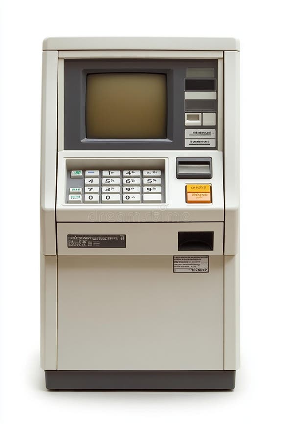 Old-fashioned ATM Machine with Keyboard and Screen Display Stock ...