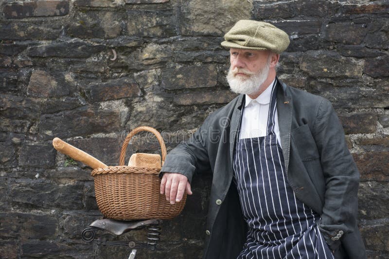 Old Fashioned 1940 Baker with Bread Basket Stock Photo - Image of ...