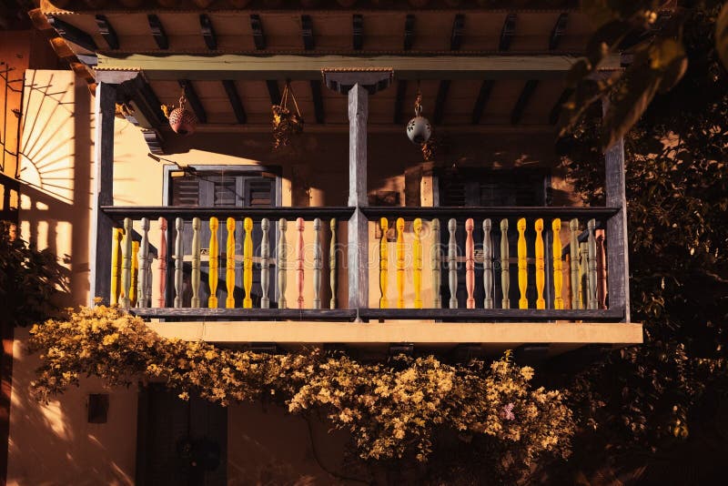 Old-fashioned Balcony with a Bright Colorful Railing. Stock Image ...