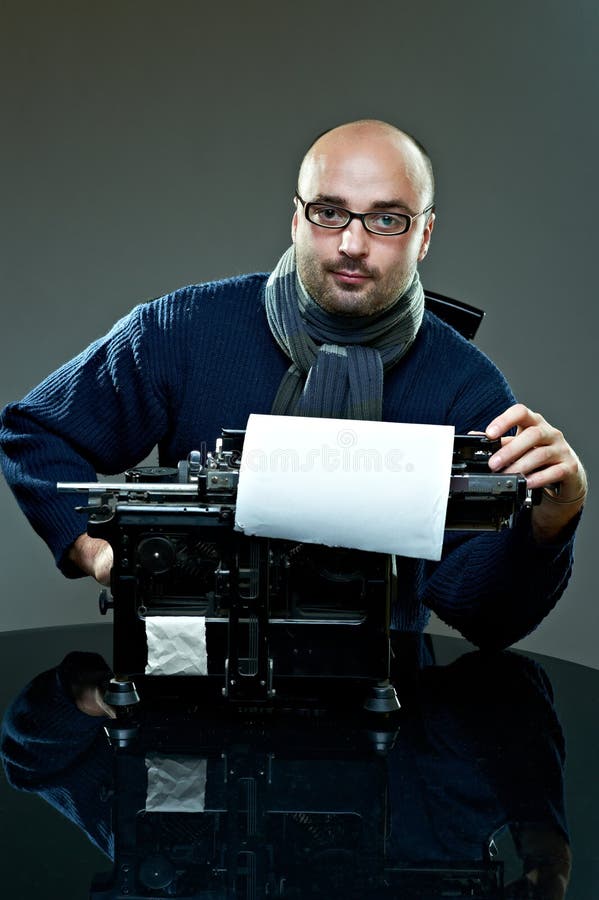 Old Fashioned Bald Writer in Glasses Stock Photo - Image of novel ...