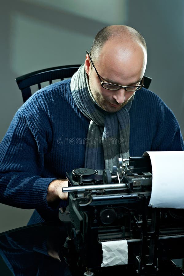 Old Fashioned Bald Writer in Glasses Stock Image - Image of home ...