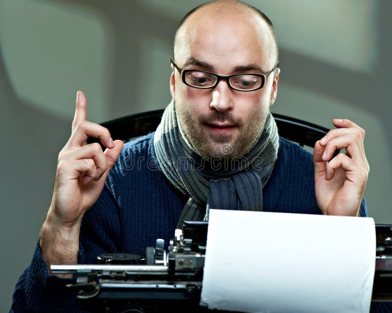 Old Fashioned Bald Writer in Glasses Stock Image - Image of isolated ...
