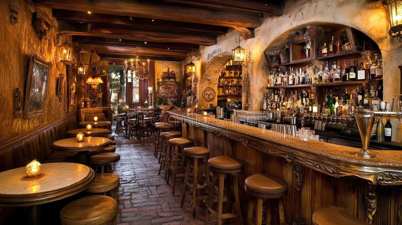 Old Fashioned Bar Interior. Cozy Pub Atmosphere Stock Illustration ...