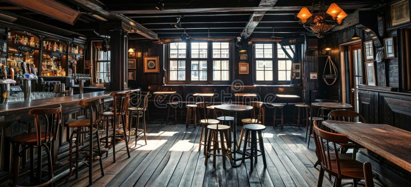 An Old Fashioned Bar with Tables and Chairs. Stock Illustration ...