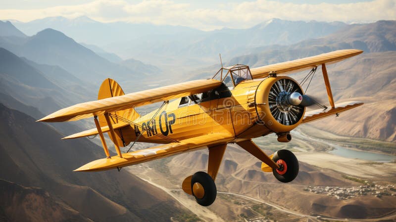 An Old Fashioned Biplane Performing a Stunt Mid Air Stock Illustration ...