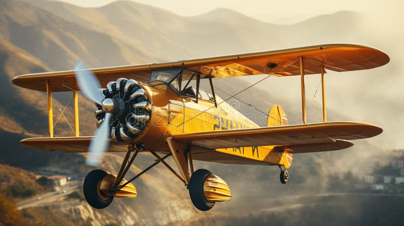 An Old Fashioned Biplane Performing a Stunt Mid Air Stock Illustration ...