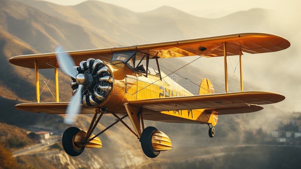 An Old Fashioned Biplane Performing a Stunt Mid Air Stock Illustration ...