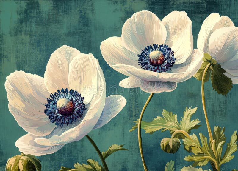 An Old-fashioned Botanical Drawing of Big White Flowers in Bloom ...