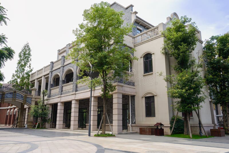 Old-fashioned Building in Cloudy Sky Stock Image - Image of street ...