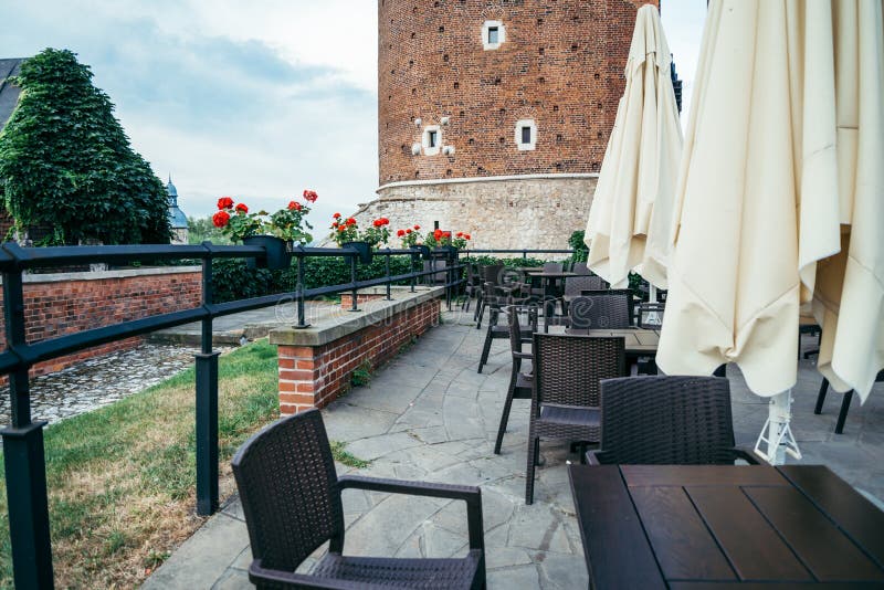 Old fashioned cafe terrace stock image. Image of resort - 98676013