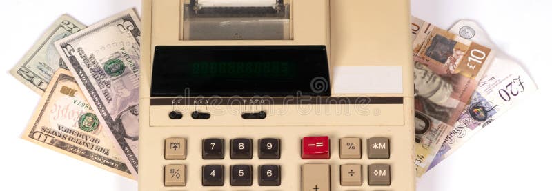 Old Fashioned Calculator Dollars and Pounds Stock Image - Image of ...