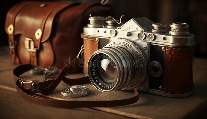 Old Fashioned Camera Sits on Wooden Table Timeless Elegance Generated ...
