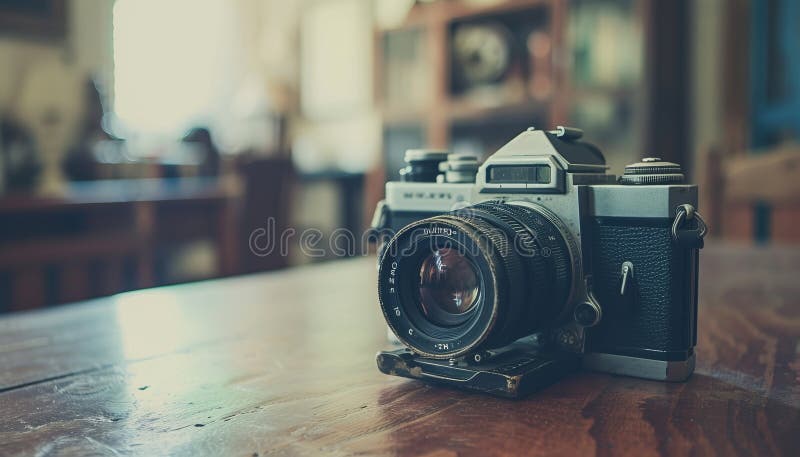 Old Fashioned Camera on Table, Photographer Capturing Image with ...